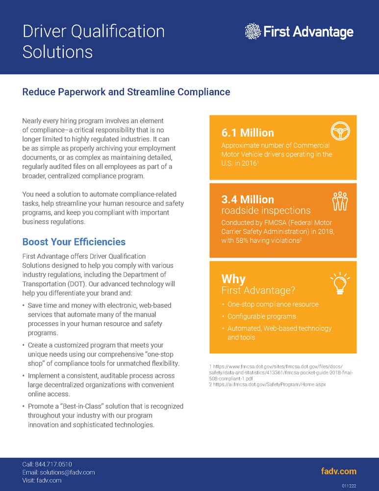 Driver Qualification Solutions Data Sheet | First Advantage